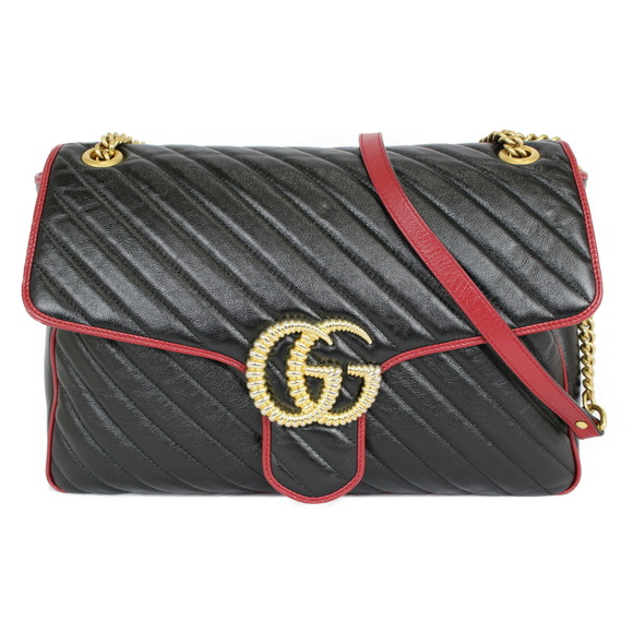 Gucci | Bags | Gucci Gg Marmont Leather Chain Shoulder Bag Black Red ...